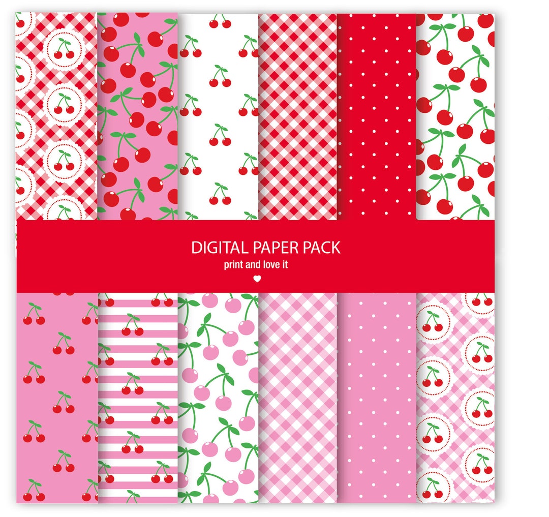 Cherry Digital Paper, Red Pink Scrapbook Papers, Summer Wallpaper - Etsy