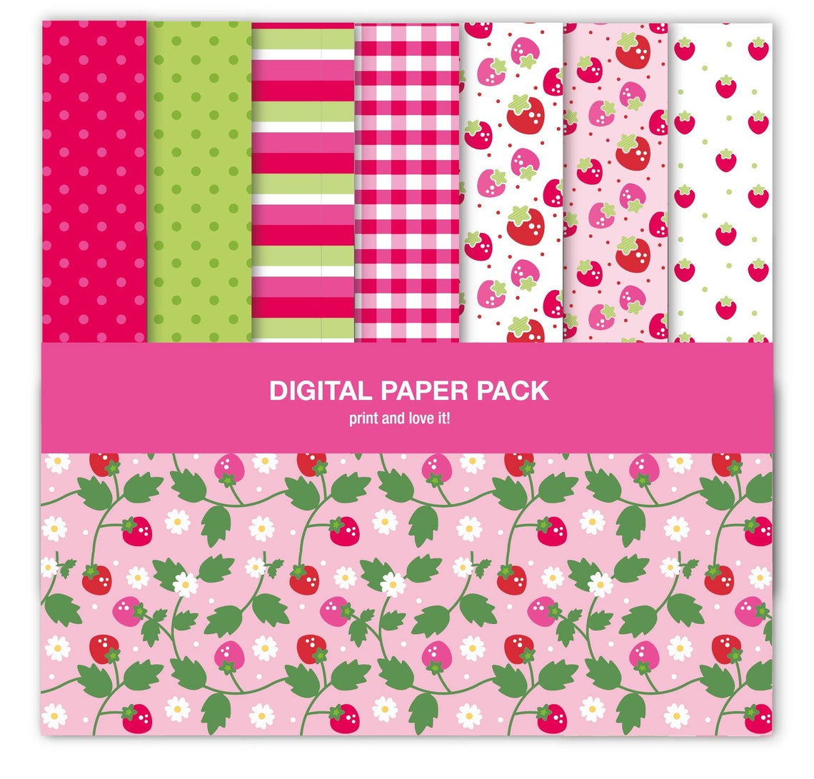 Kit De Papel Digital Inspirado En Tarta De Fresa CLIPART Digital PNG ...
