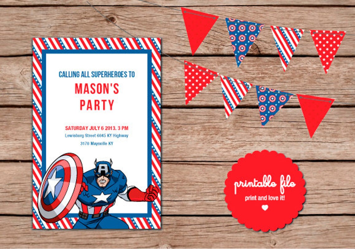 Captain America Custom Birthday Invitation. Printable - Etsy