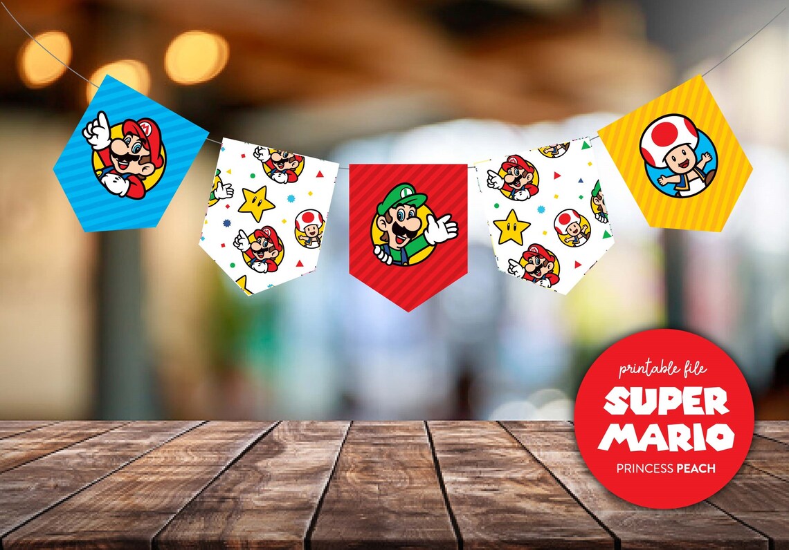 Banner De Fiesta De Super Mario Bros., Guirnalda, Descarga Instantánea ...