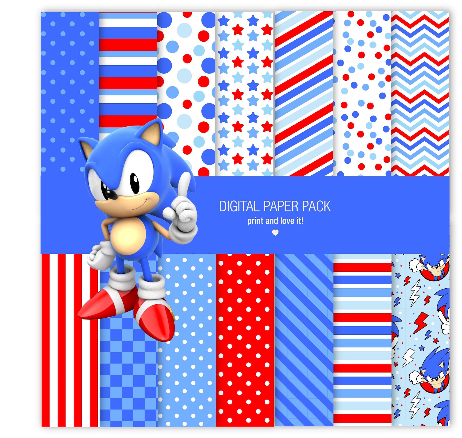 Sonic Digital Papers: 12x12 Scrapbook Patterns, Printable, Digital ...