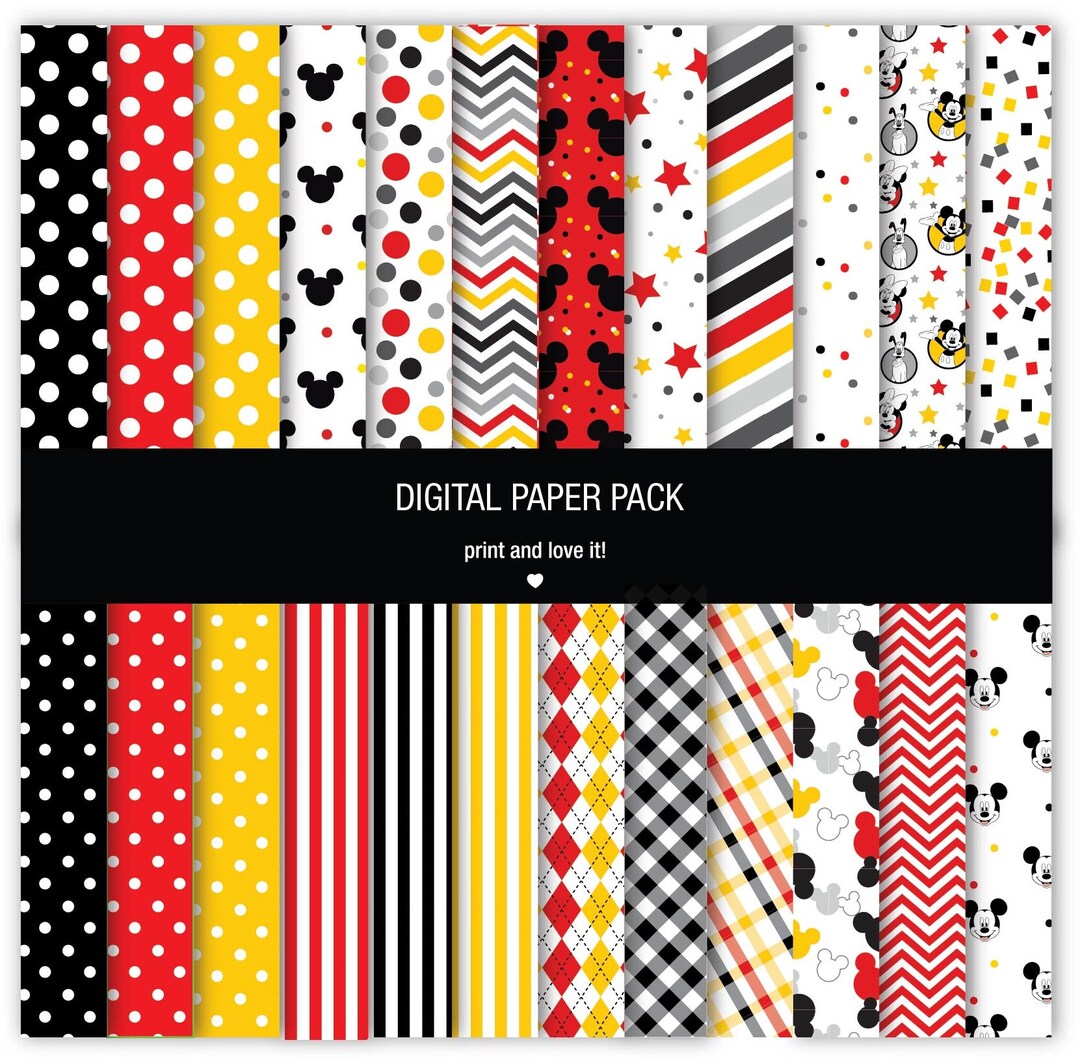 Mickey Mouse Digital Paper Pack, 12 X 12 Sheets 200 Ppp Scrapbooking +3 ...