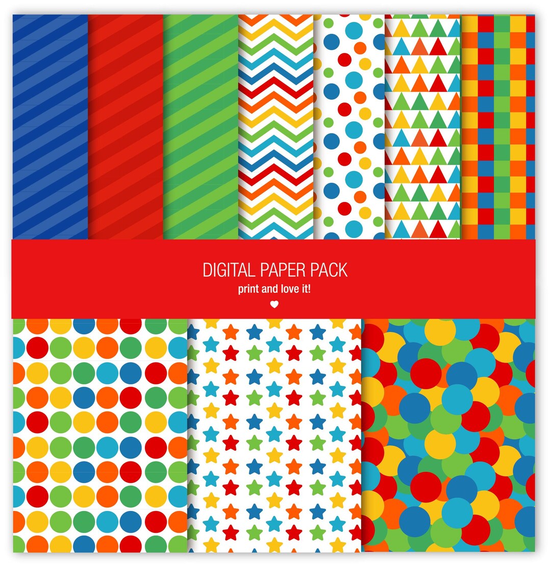 Primary Colors Digital Paper. Colorful Pattern, Rainbow Pattern, Bright ...