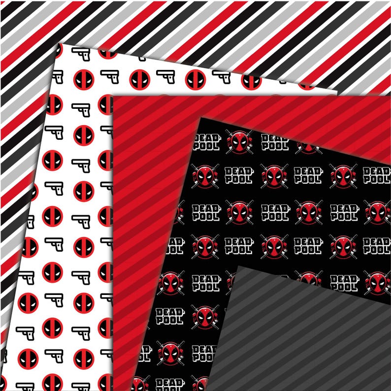 Deadpool Pack De Papel Digital Y Clip Art Imprimible. 12x12 Hojas ...
