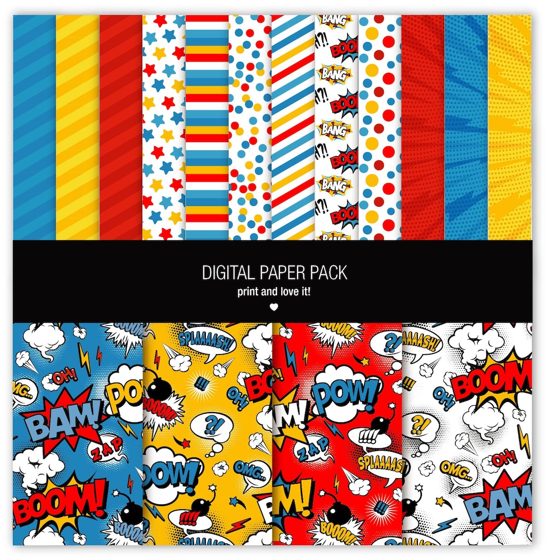 Superhero Digital Paper Pack . Printable. 12x12 Sheets 200 Dpi ...