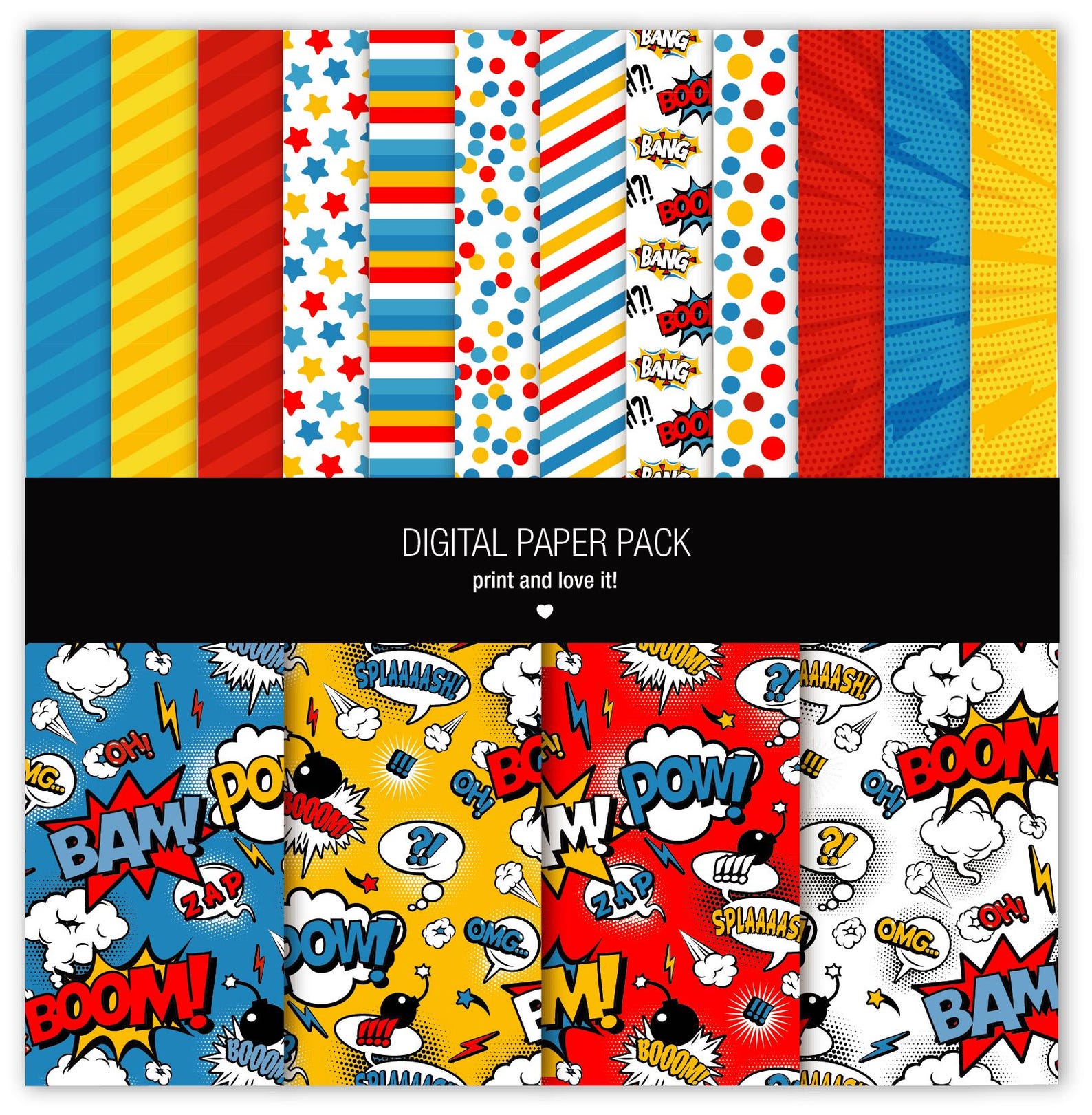 Superhero Digital Paper Pack . Printable. 12x12 Sheets 200 Dpi ...