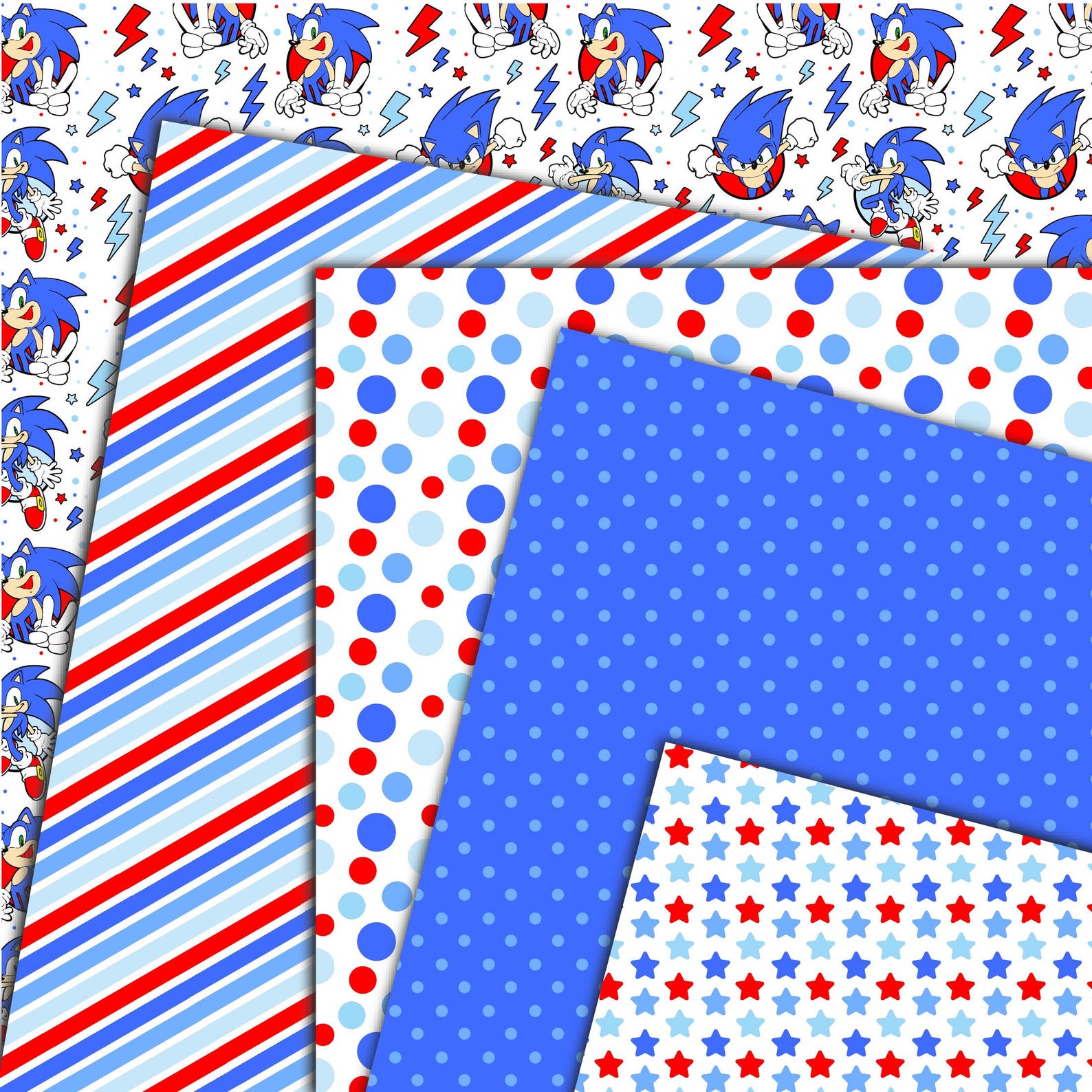 Sonic Digital Papers: 12x12 Scrapbook Patterns, Printable, Digital ...