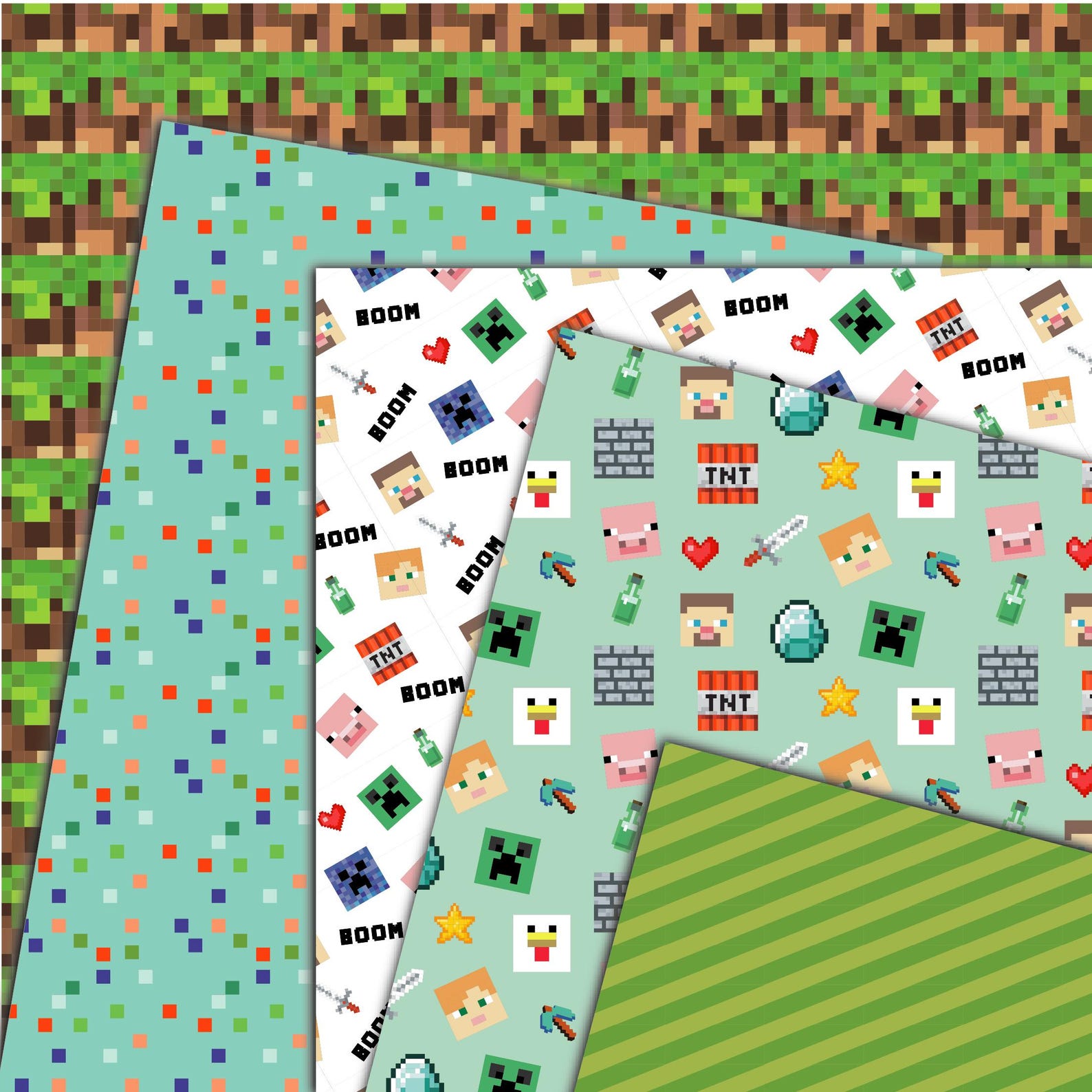 Craft Pixels Digital Papers, Mine, Gaming Clipart Digital, Printable ...