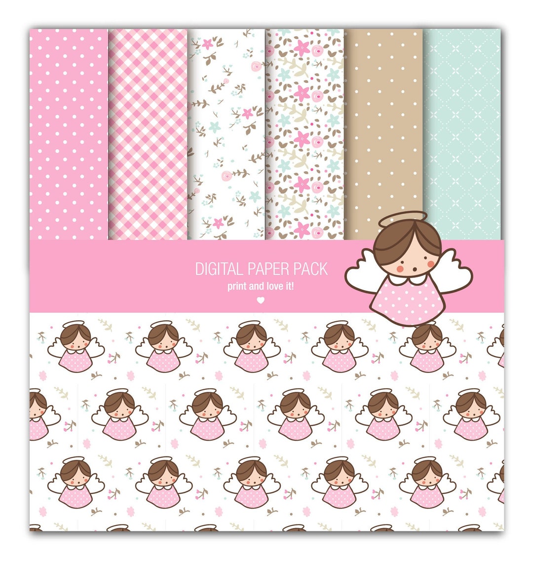 Digital Paper Pack and Clip Art Angel Printable. Baptism Communion ...