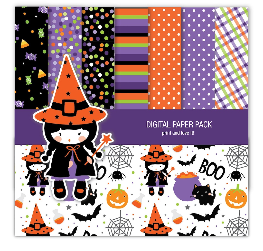 Halloween Paper Pack Jpg Clipart PNG. Witch Instant Download Halloween ...