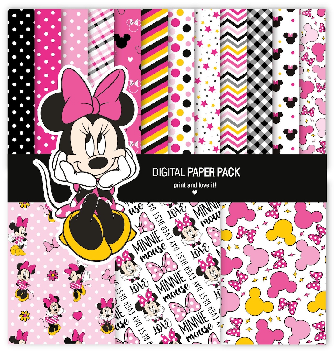 Minnie Mouse Digital Paper Pack . Printable. 12x12 JPG Sheets 200 Dpi ...
