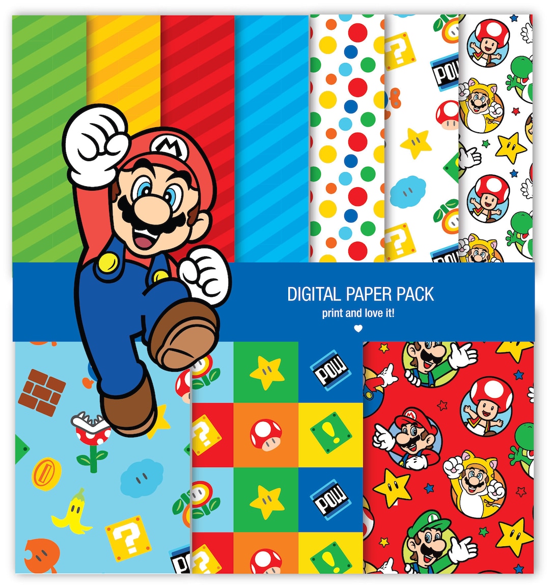 Pack De Papeles Digitales De Super Mario Y Clip Art. 12x12 Hojas 200dpi ...