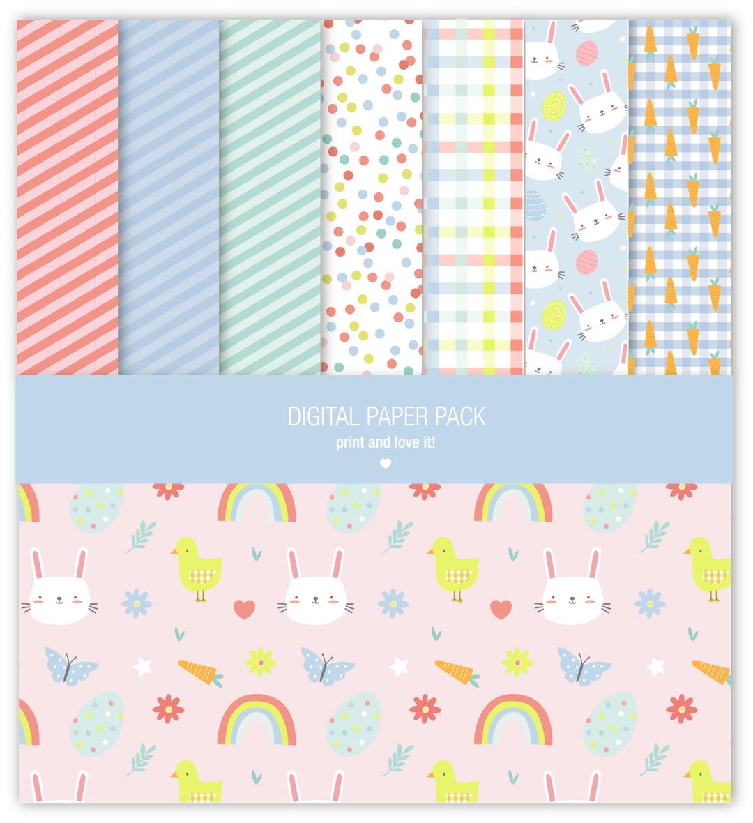 Easter Digital Paper - Pretty Bunny Pastels Modern Design Backgrounds ...