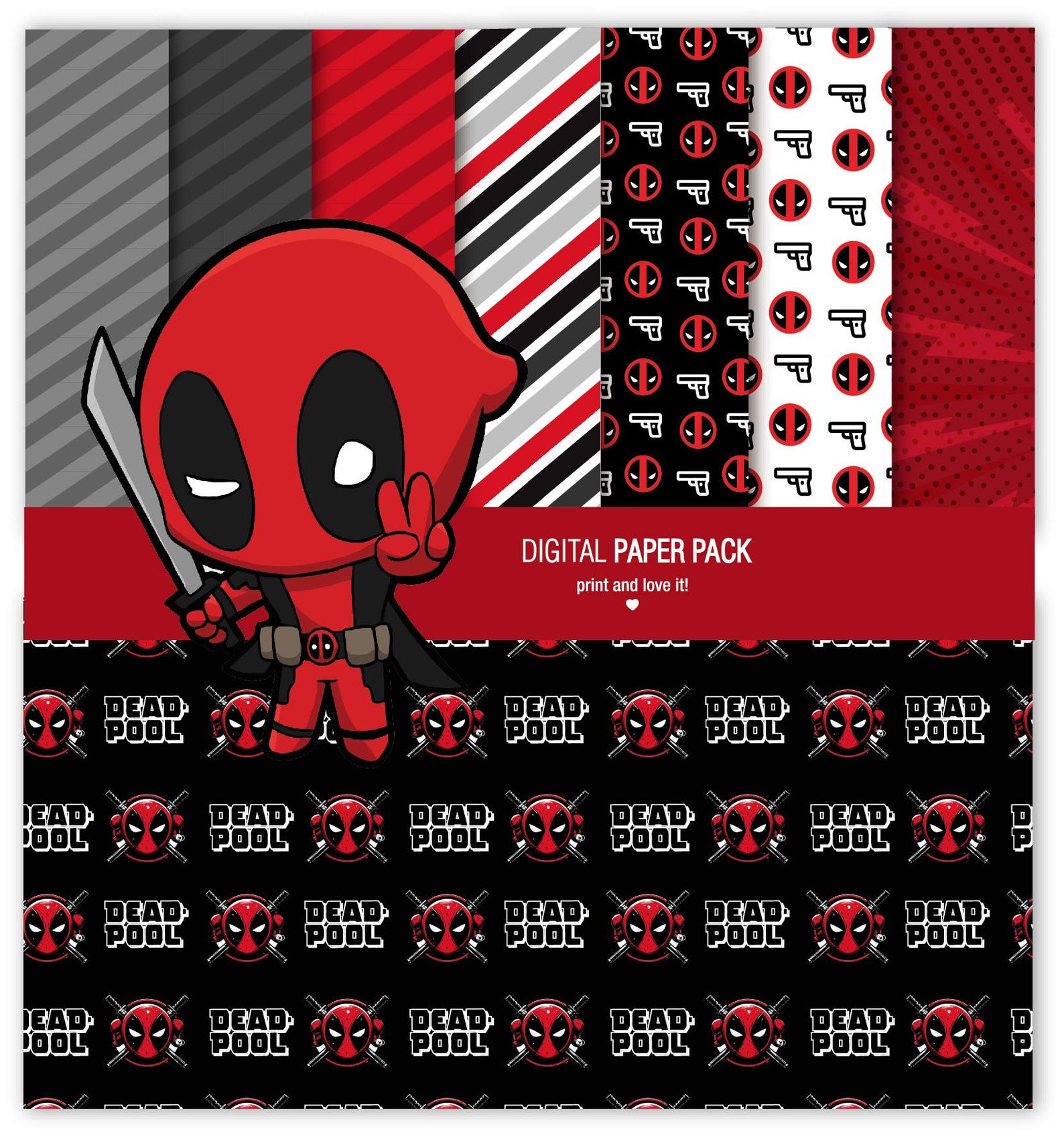 Deadpool Pack De Papel Digital Y Clip Art Imprimible. 12x12 Hojas ...