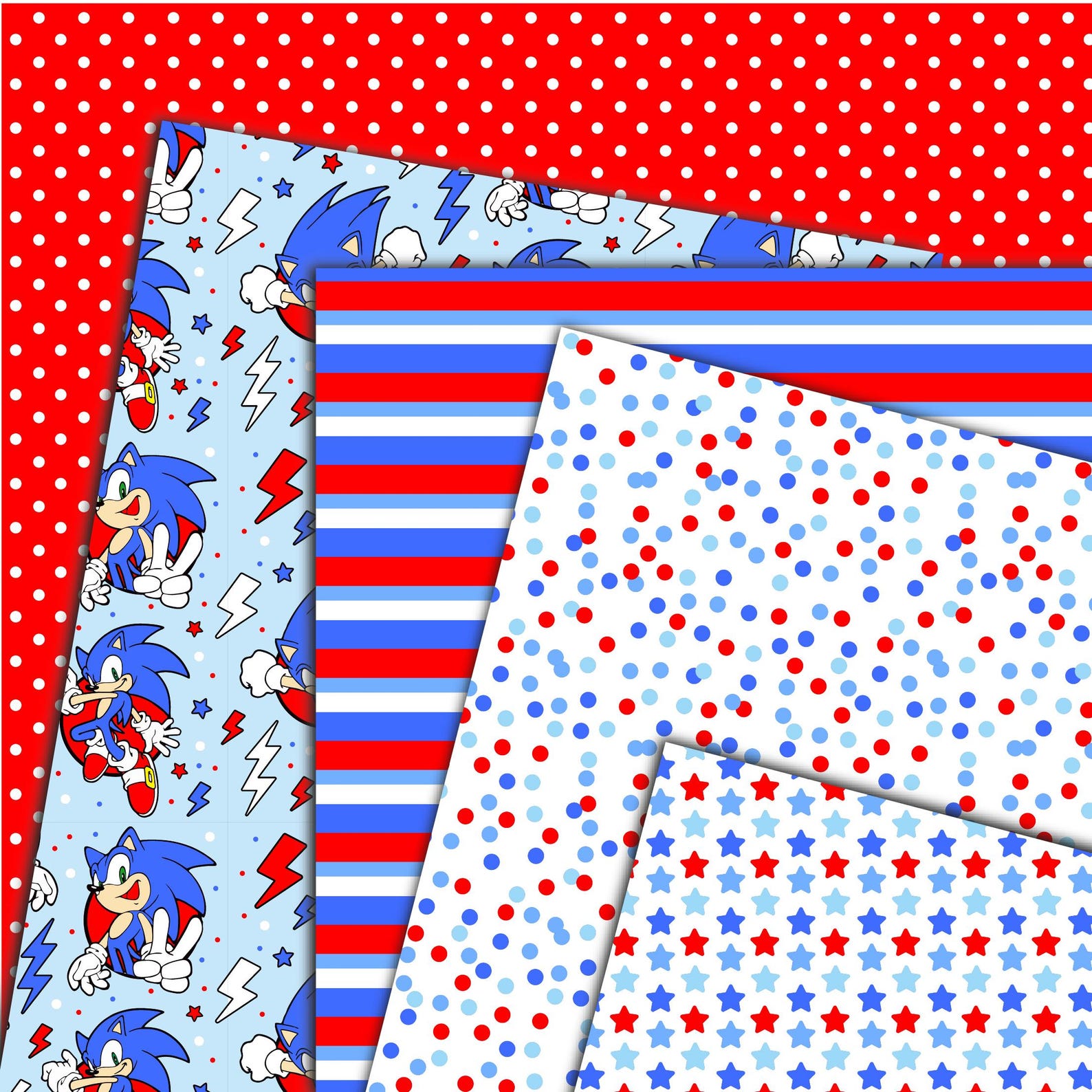 Sonic Digital Papers: 12x12 Scrapbook Patterns, Printable, Digital ...