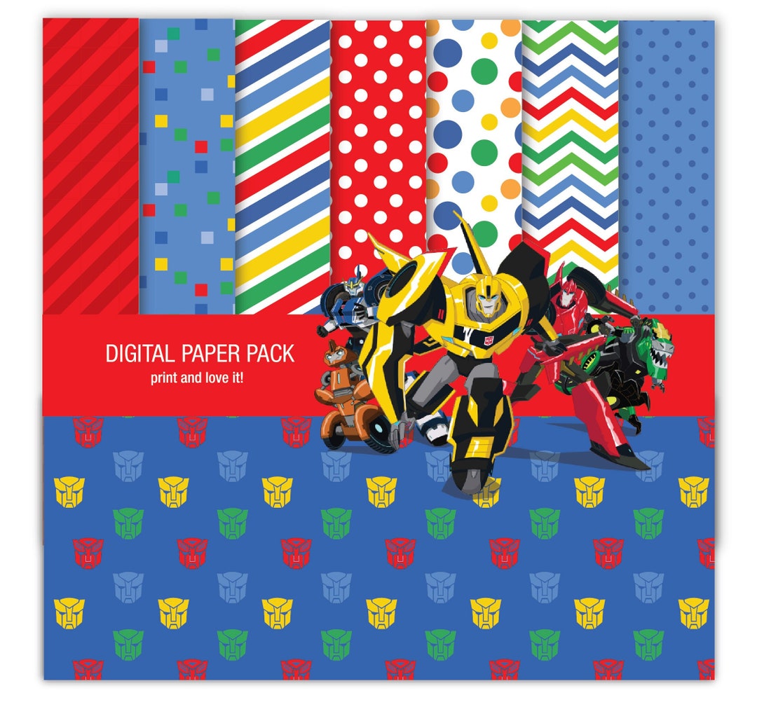 Pack De Papel Digital Y Clip Art Transformers. Imprimible. 12x12 Hojas ...