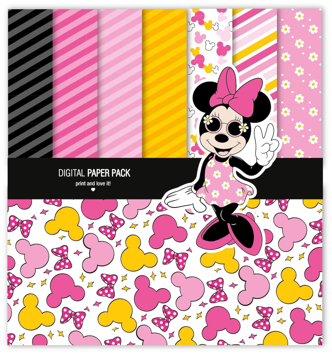 Minnie Mouse Digital Paper Pack, Scrapbooking Clip Art (digital ...