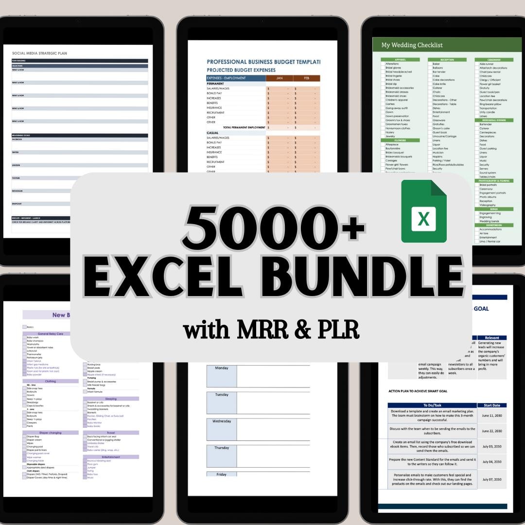 5000 MRR PLR Excel Bundle I Done for You Excel Templates Google Sheets ...