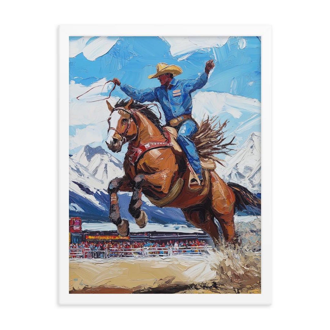 Rodeo Cowboy Art Print Western Painting Wall Decor Rustic Home Western ...