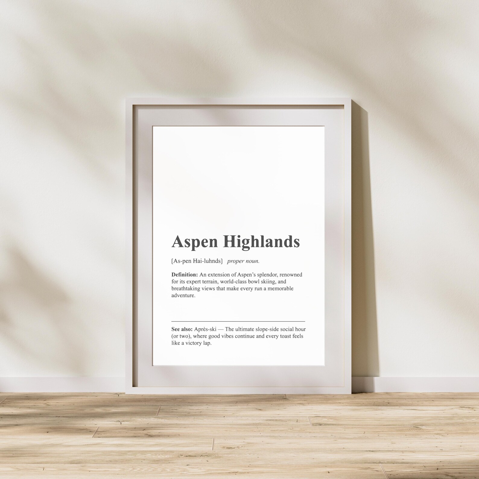 Aspen Highlands Wall Art Ski Town Definition Print Aspen Colorado Home ...