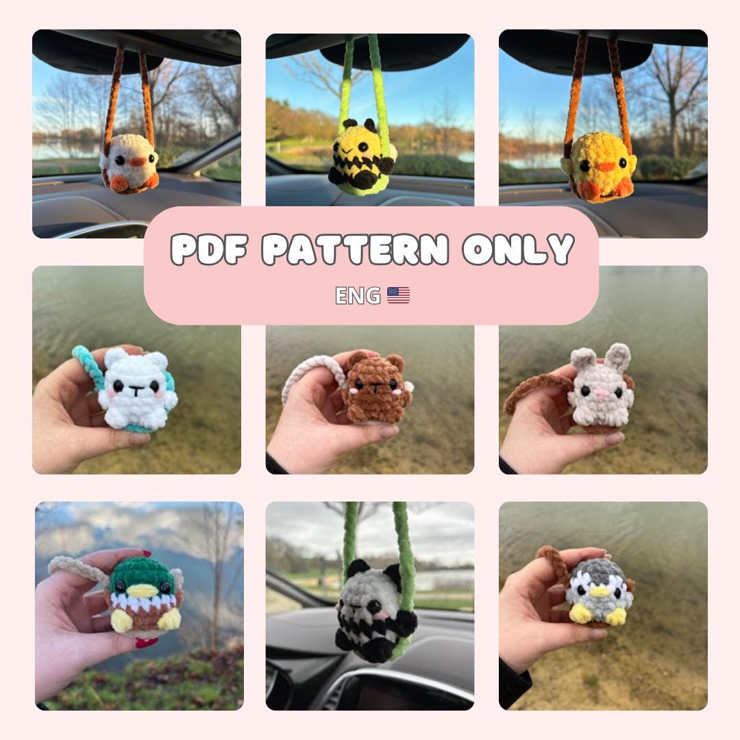 6 in 1 Crochet Pattern: Animals on a Swing Car Hanger, Mirror Hanger ...