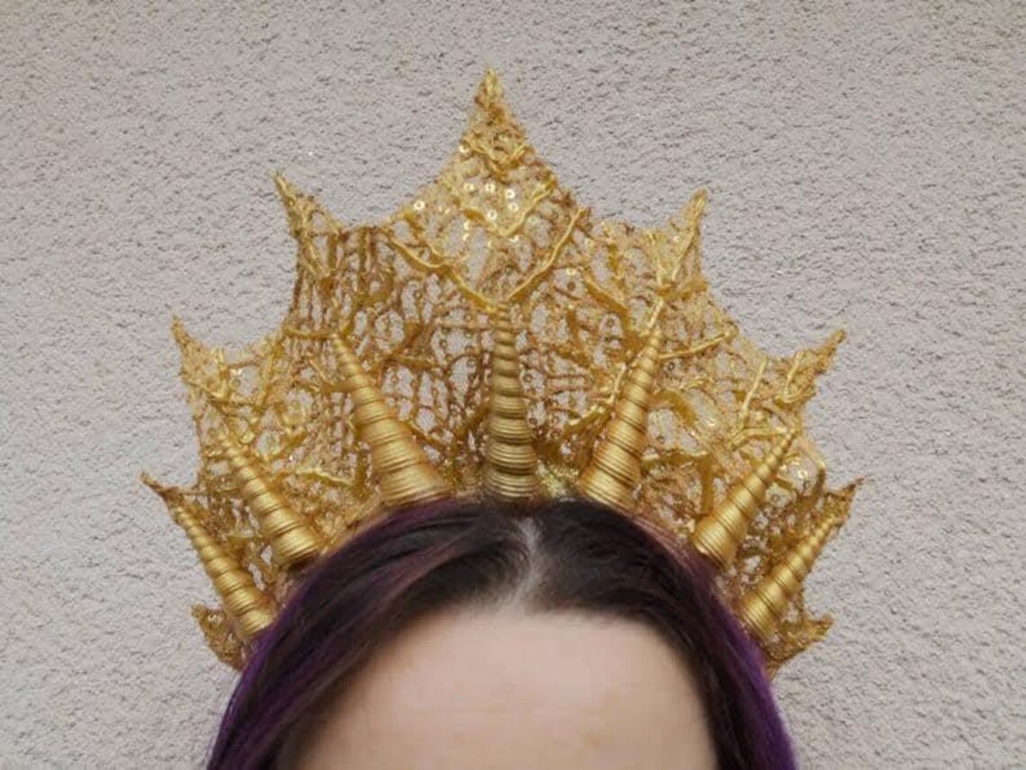 Golden Coral Crown - Perfect for Mermaid Cosplays, Queen Ariel, King ...