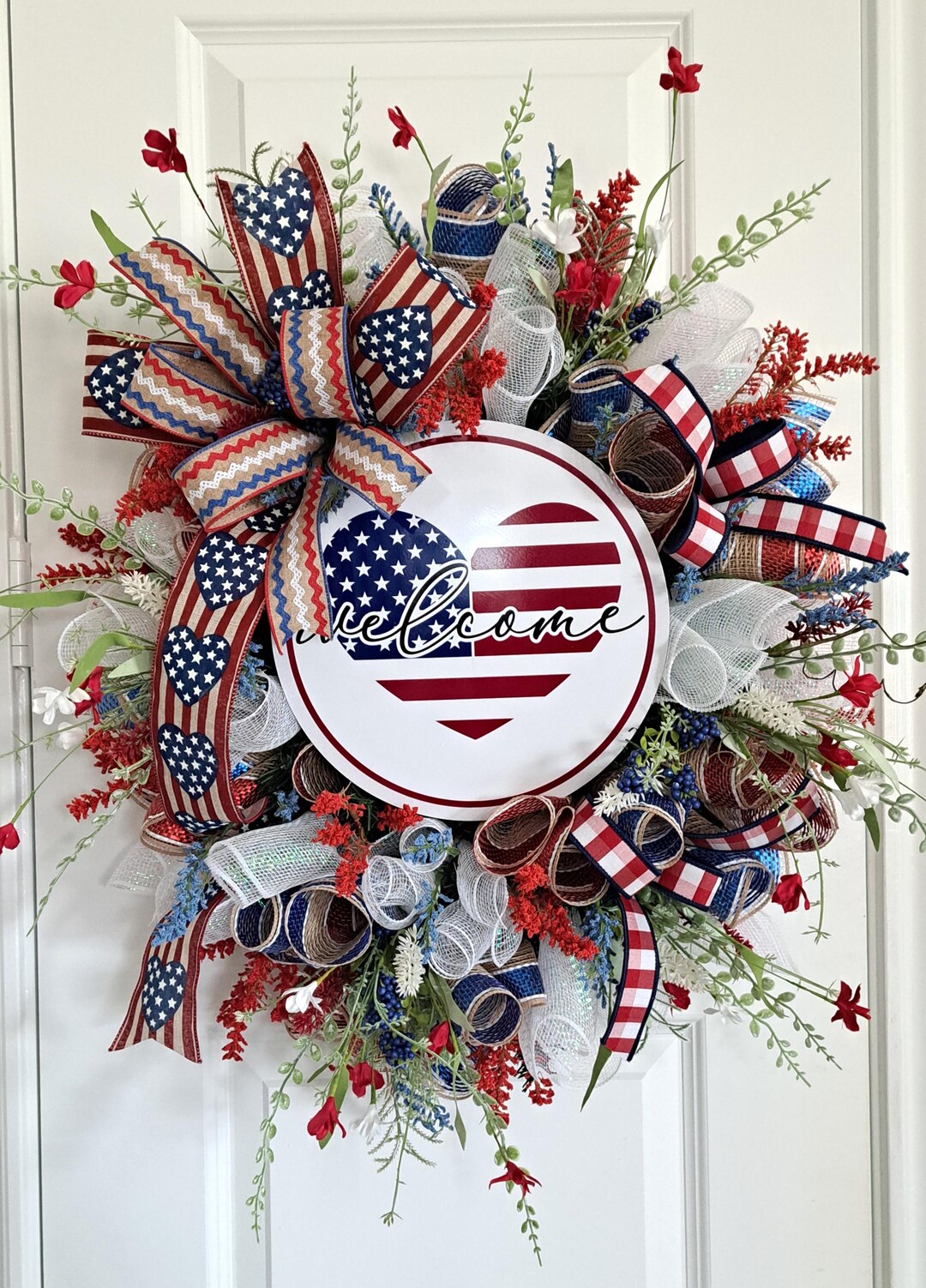 Patriotic Welcome Wreath: Americana Front Door Decor - Etsy