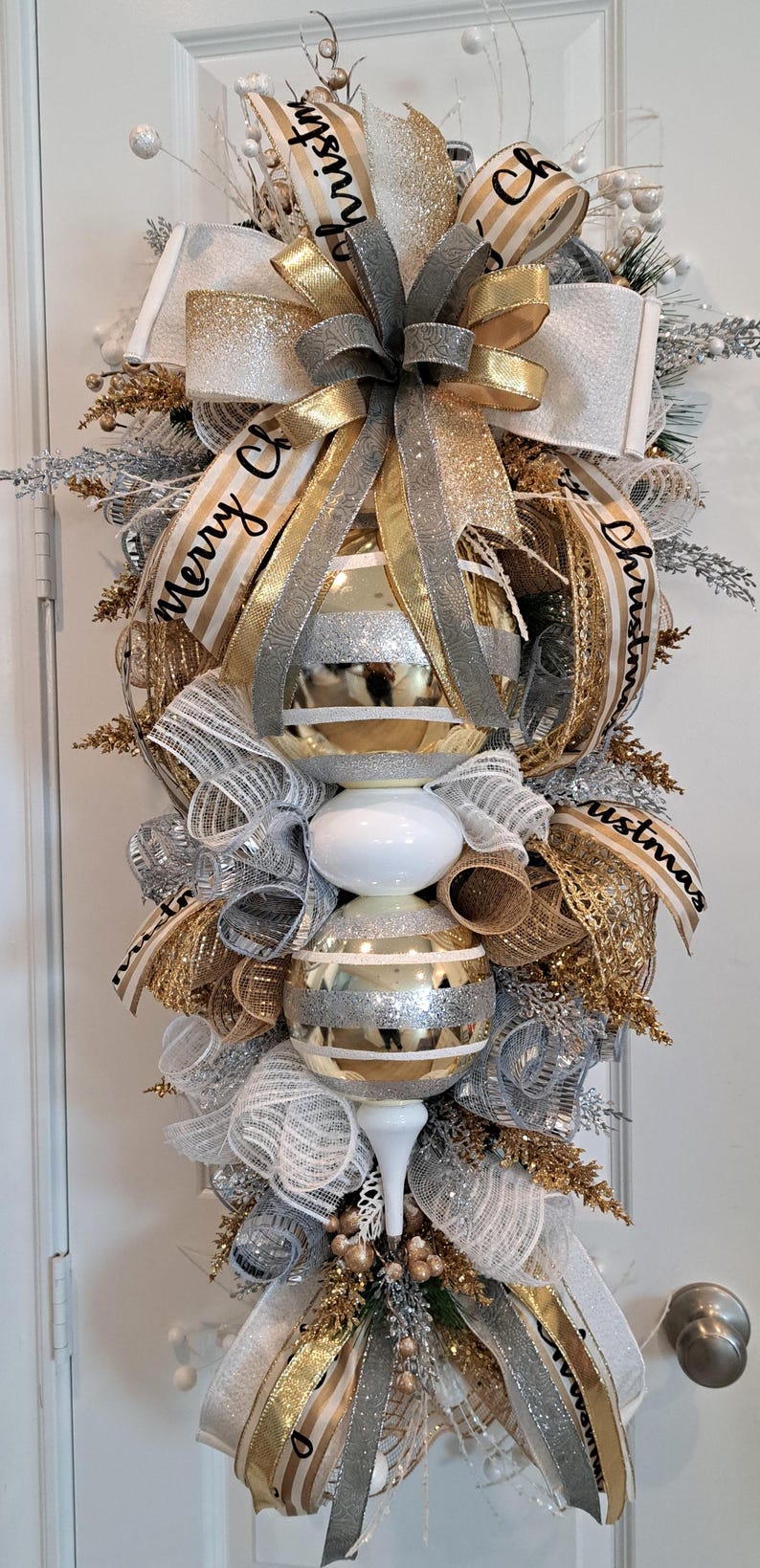 Gold and White Swag | XL Winter Front Door Holiday Decor | Christmas ...