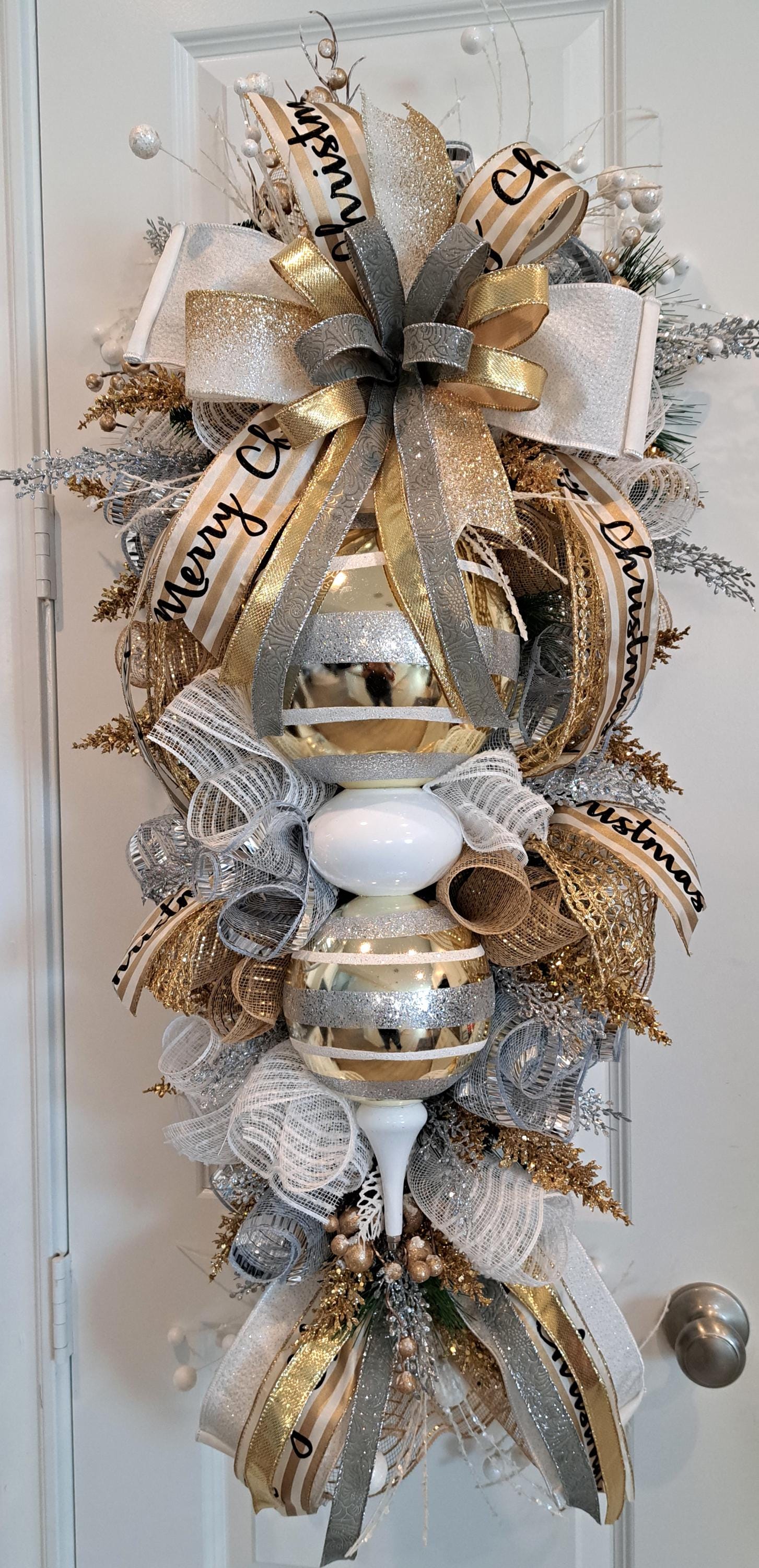 Gold and White Swag | XL Winter Front Door Holiday Decor | Christmas ...