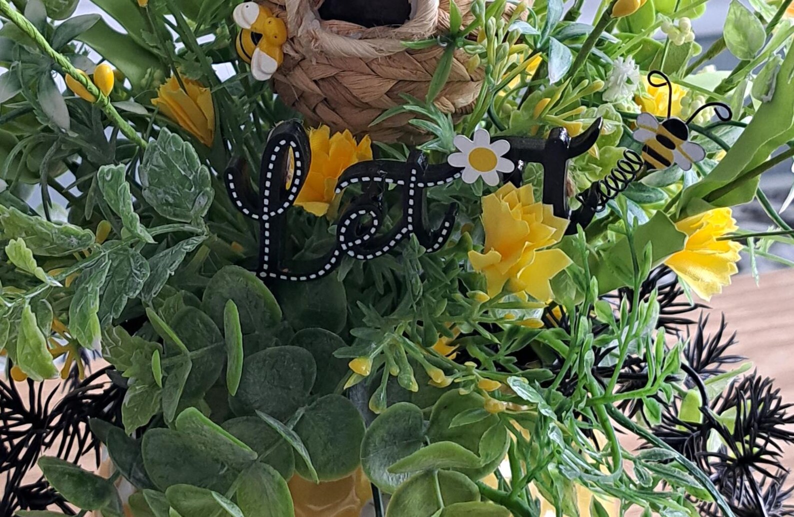 Bee Theme Floral Centerpiece | Summer Table Decor | Rustic Yellow ...