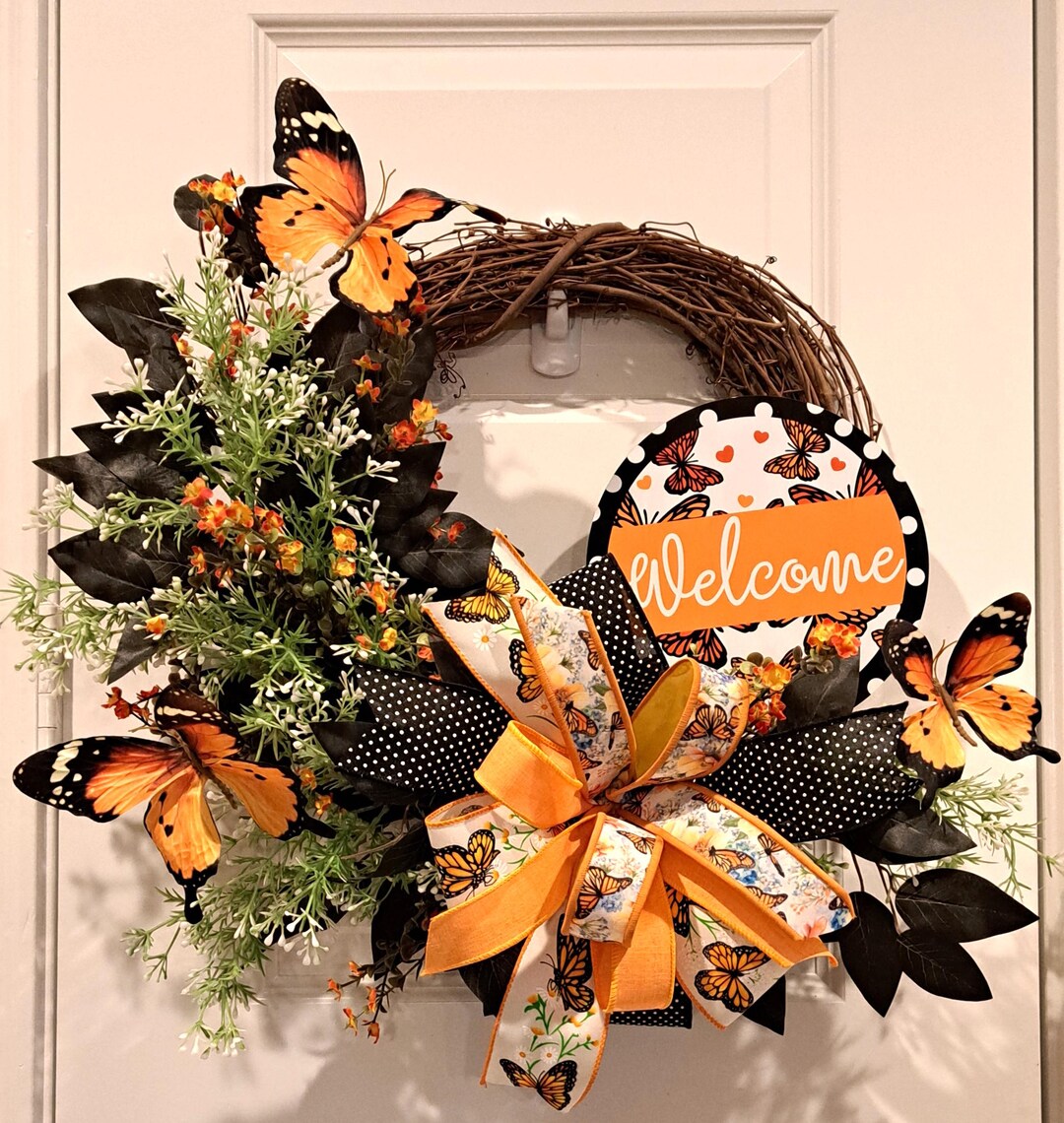 Monarch Butterfly Wreath | Fall Door Decor | Handmade Welcome Wreath ...