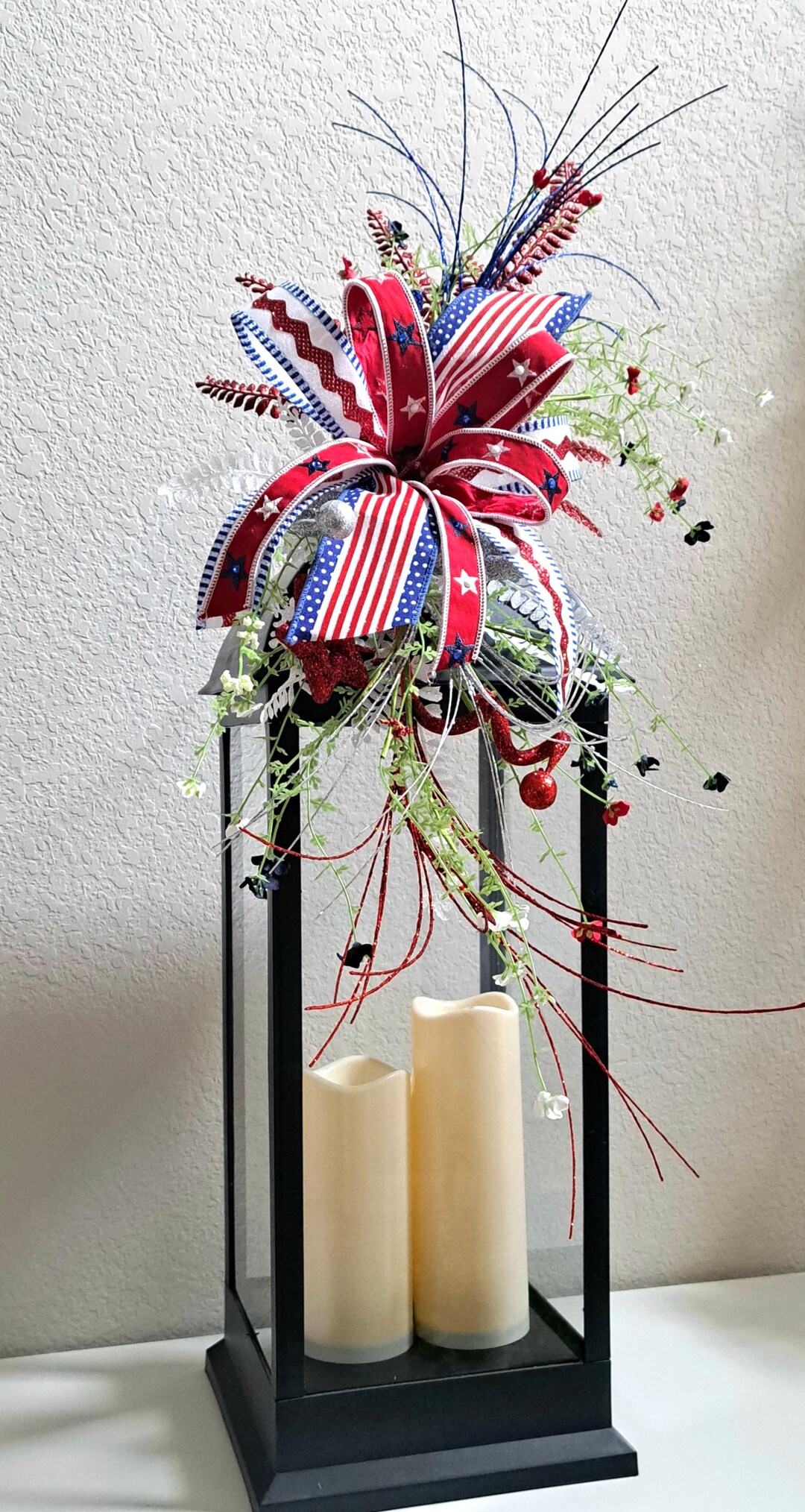 Patriotic Lantern Swag Topper | 4th of July Bow Decoration | Red White ...