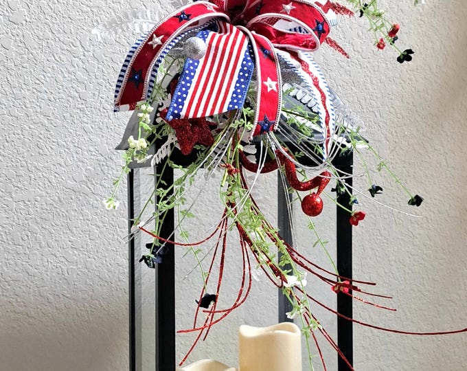 Patriotic Lantern Swag Topper | 4th of July Bow Decoration | Red White ...