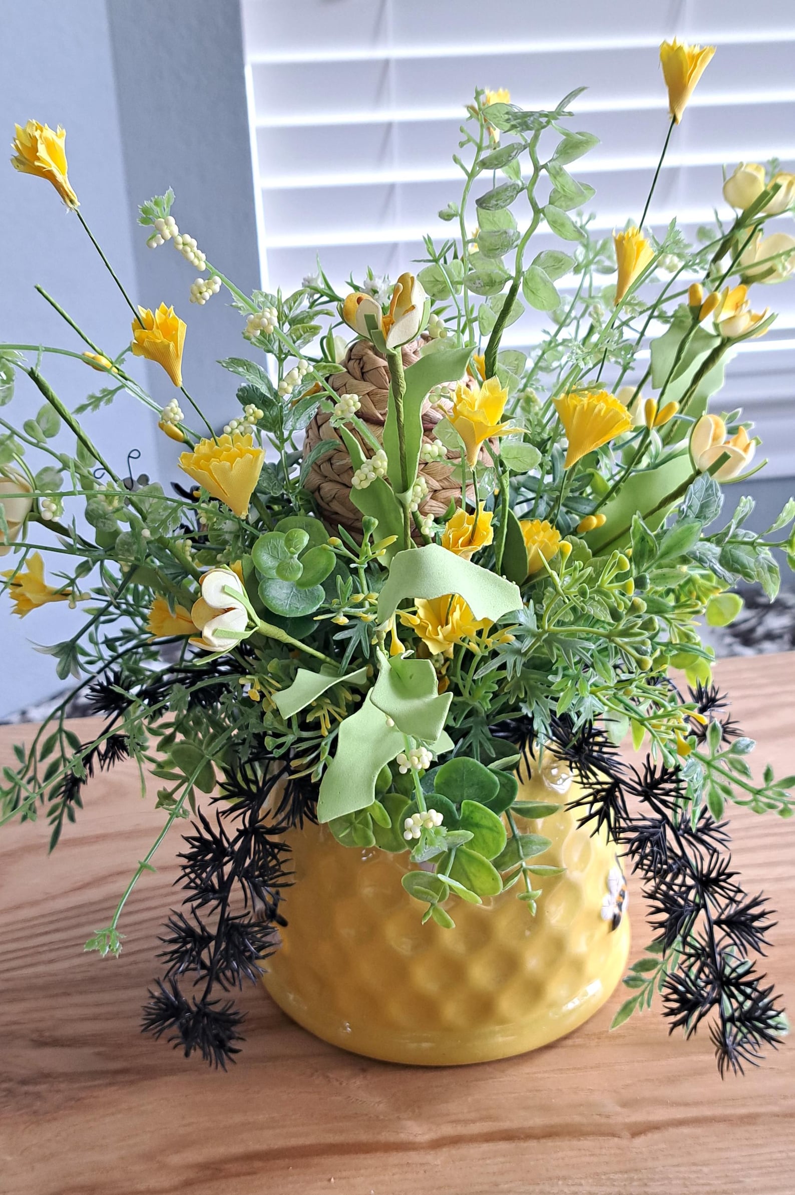 Bee Theme Floral Centerpiece | Summer Table Decor | Rustic Yellow ...