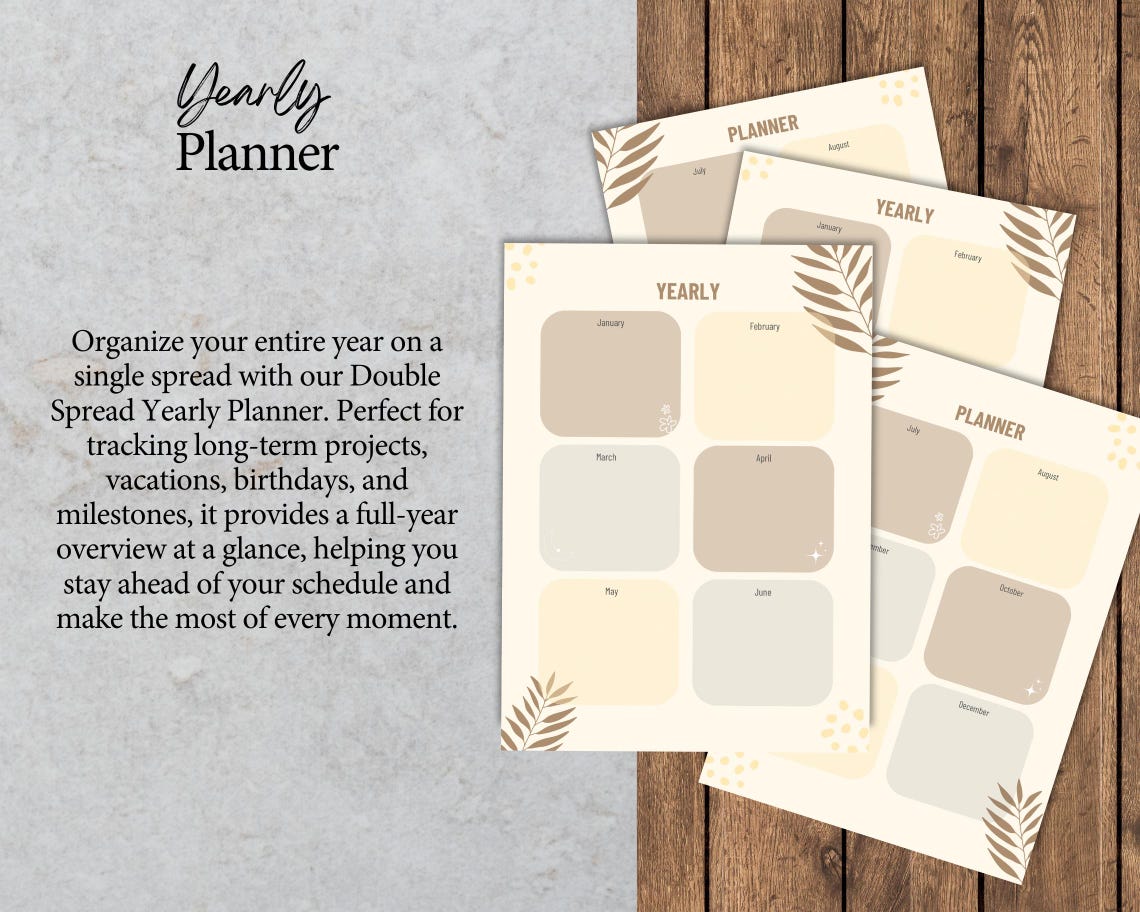 Yearly Planner Template: Printable Journal Calendar (PDF) - Etsy