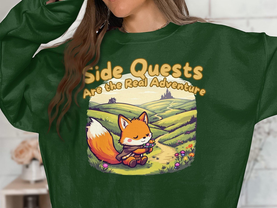 Side Quests Are the Real Adventure Shirt Funny Gamer Tee Fox RPG Gift ...