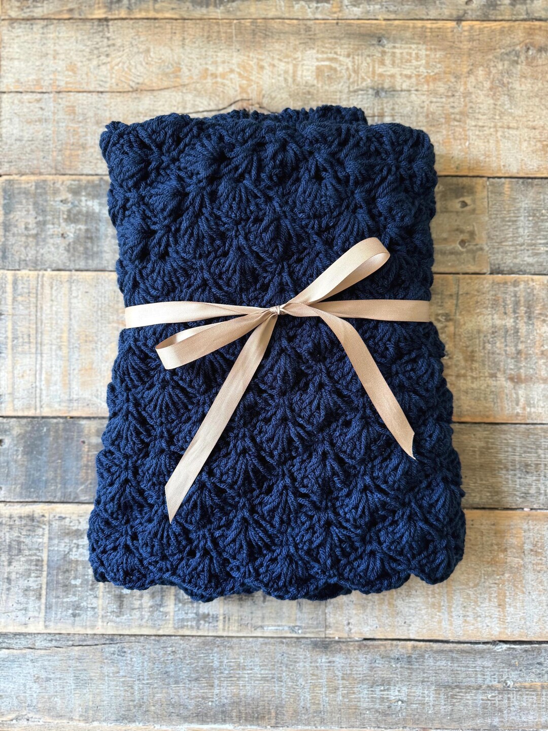 Crocheted Navy Blue Scalloped Baby Blanket | Crochet Baby Gift | Baby ...