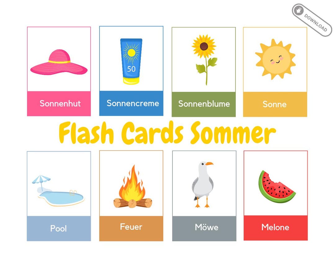 Picture Cards Summer - Flash Cards - Learning Cards for Children ...