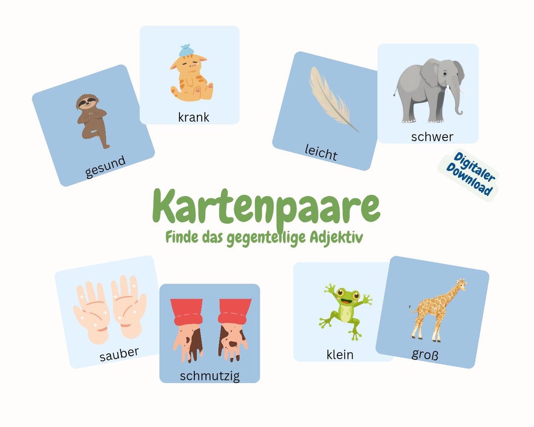 Card Pair Game - Find Opposite Adjectives - Flash Cards - Etsy