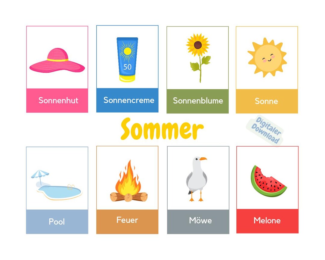 Picture Cards Summer Flash Cards Learning Cards for Children Digital ...