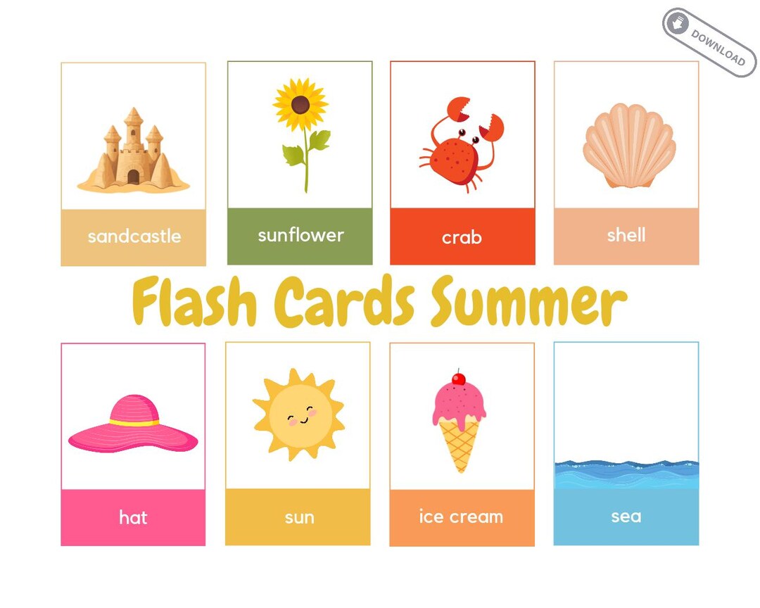 Picture Cards English Summer - Flash Cards - Learning Cards for ...