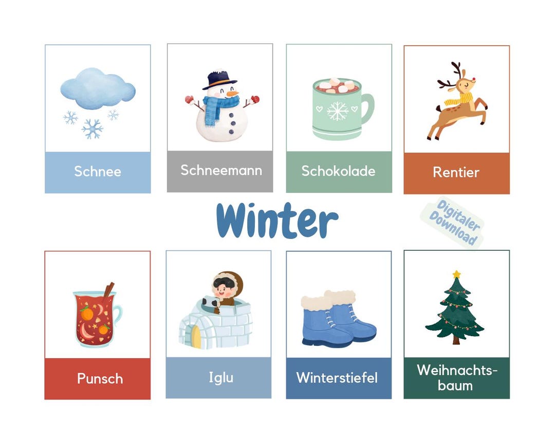 Picture Cards Winter - Flash Cards - Learning Cards for Children ...