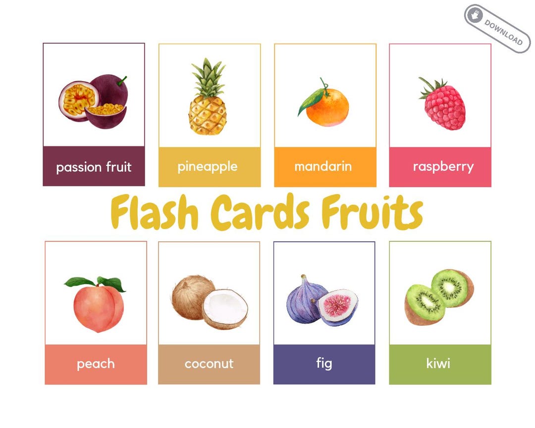 Picture Cards English Fruit - Flash Cards Fruit - Learning Cards ...
