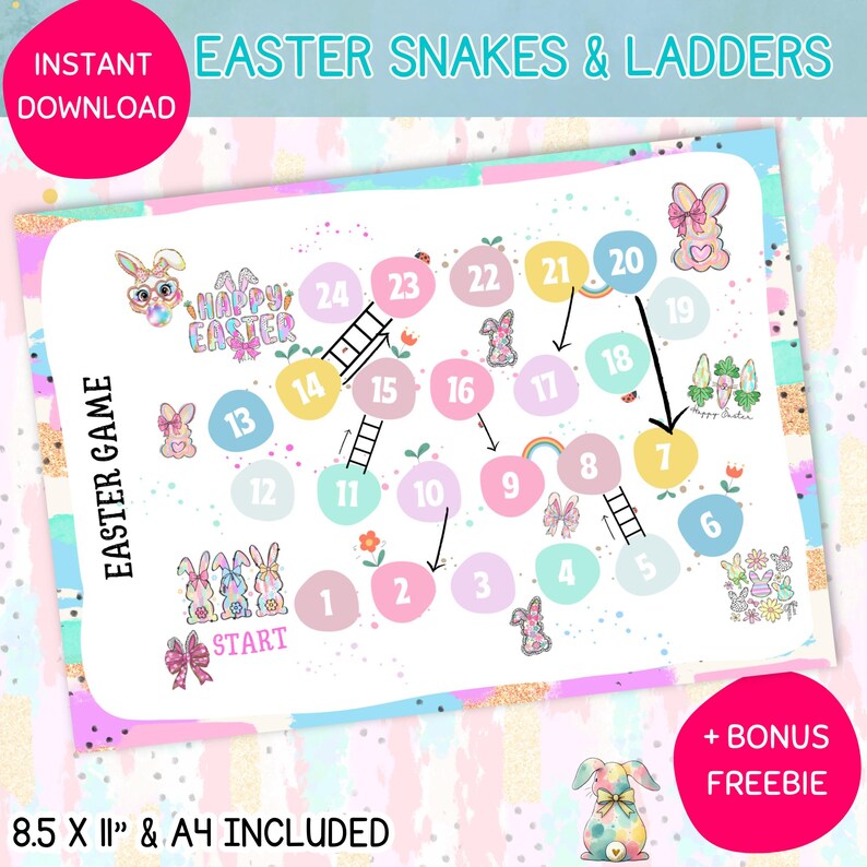 Easter Snakes and Ladders Game: Printable Kids Activity (digital ...