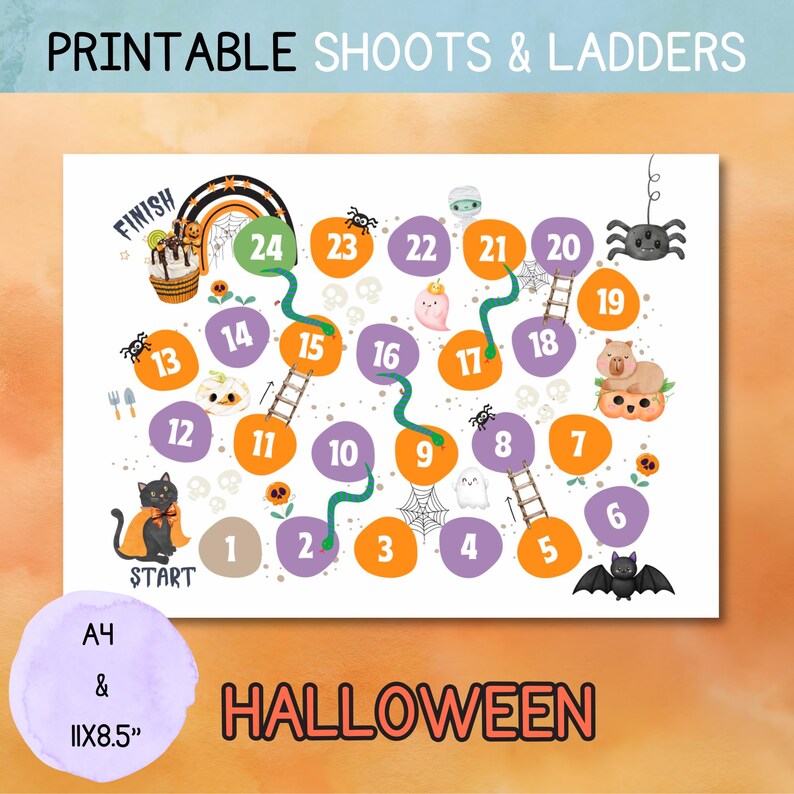 Halloween Shoots and Ladders Printable Game – Halloween Snakes and ...