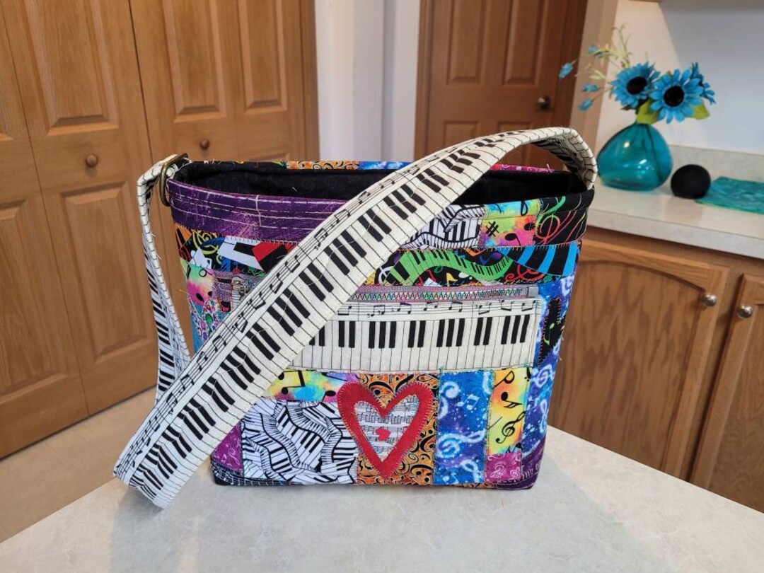 Music Notes Musical Fabric Tote Bag Purse Keyboard Piano Shoulder Strap ...