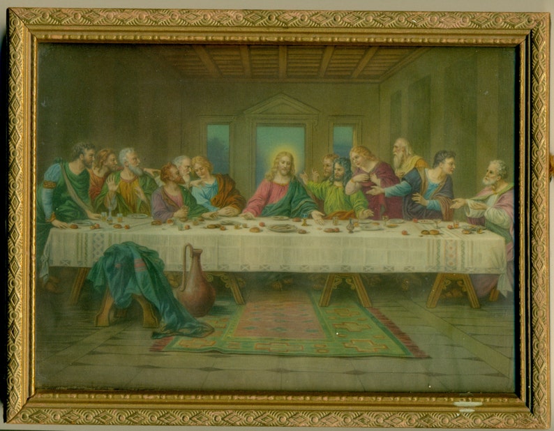 The Last Supper Vintage Framed Print In Golden Wooden Frame Etsy