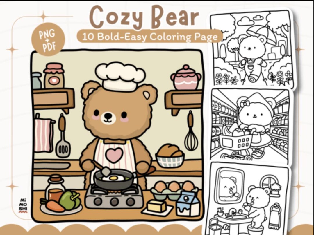 Cozy Bear Coloring Pages Bold and Easy , PDF , PNG , INSTANT Download ...