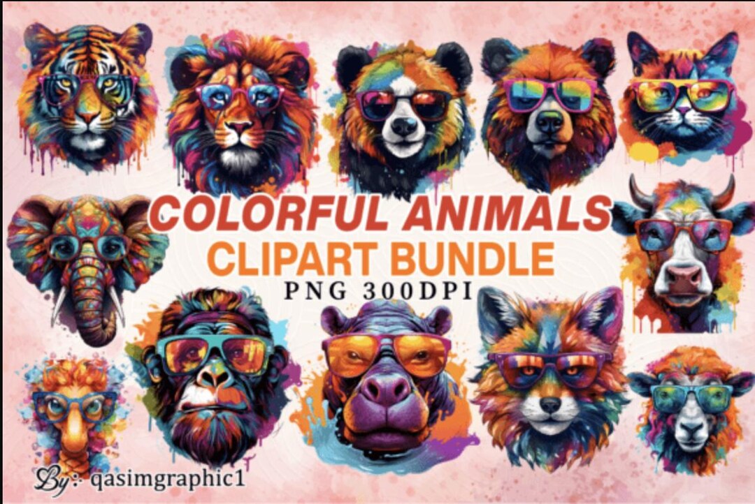 Colorful Animals Sublimation Clipart PNG , Watercolor Rainbow Animals ...