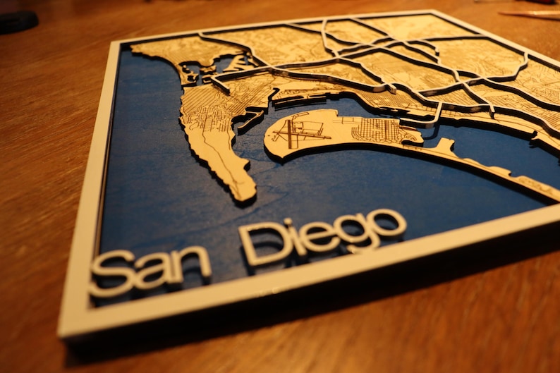 San Diego Custom Wood Map Laser Cut Laser Engraved - Etsy